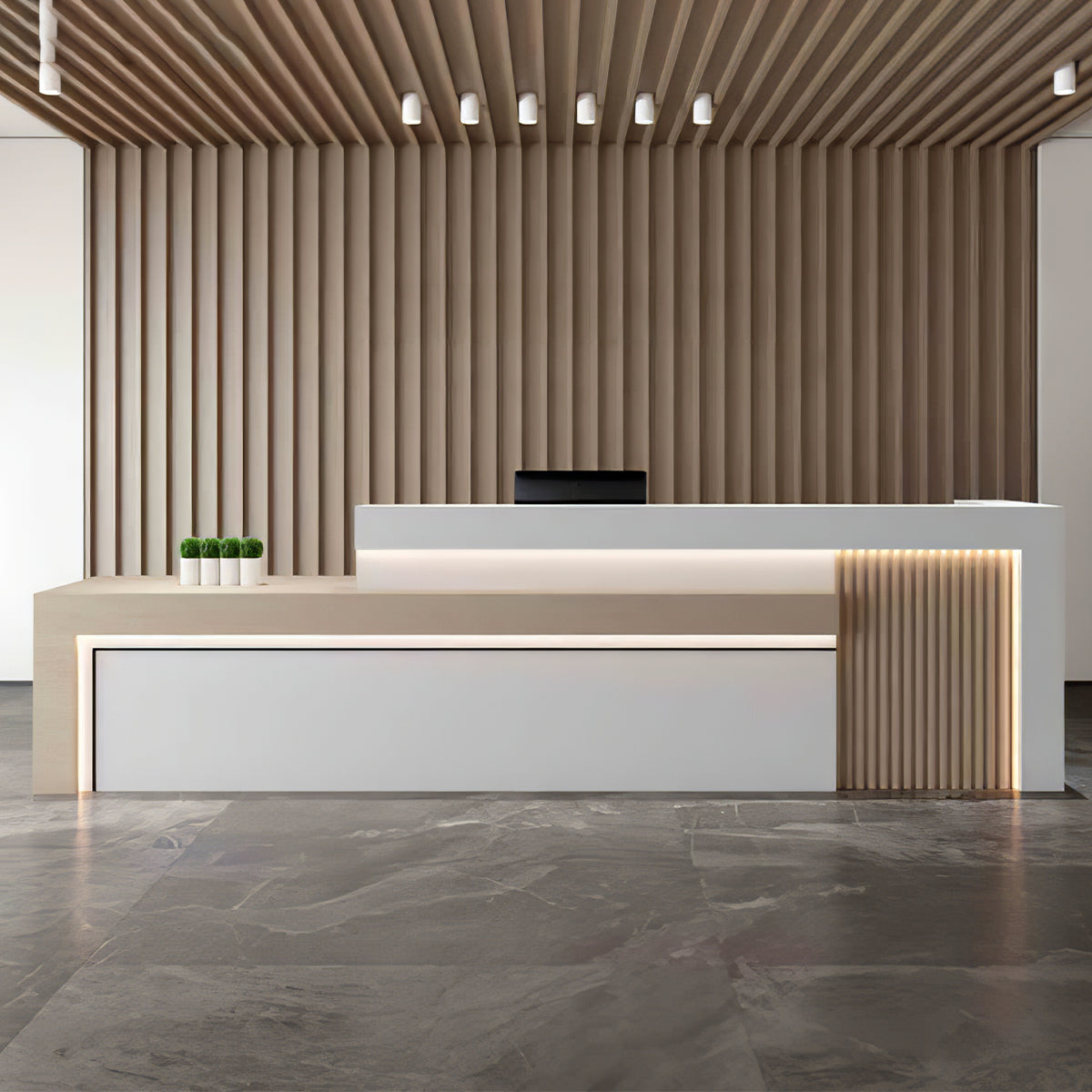 Customizable Office Front Desk Reception Desk Unique Striped Design Customizable Office Front Desk Reception Desk Unique Striped Design