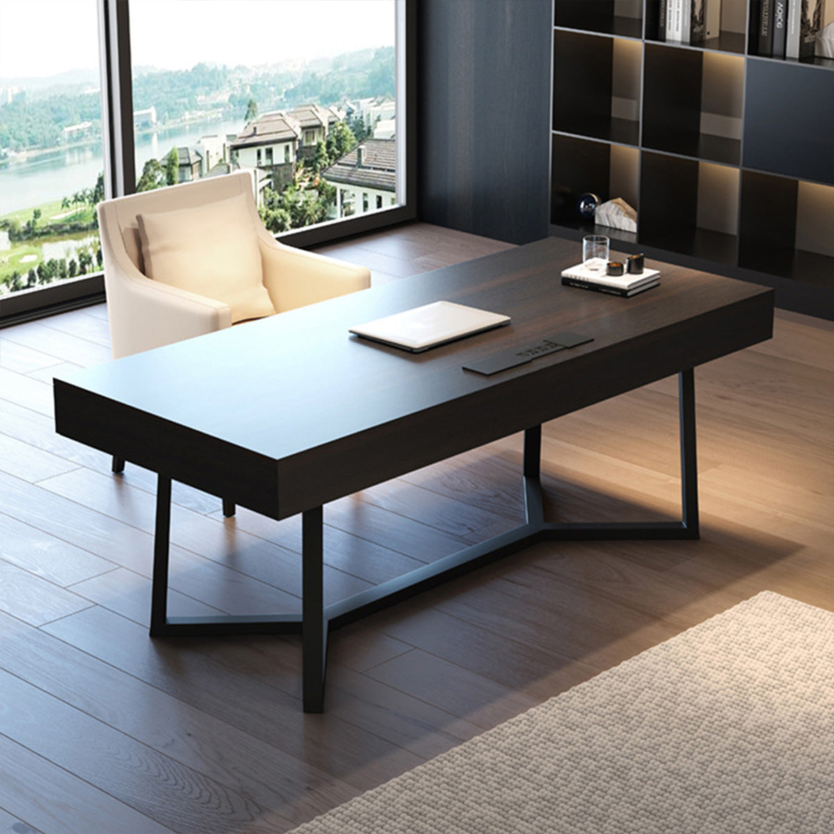 Wooden Dark Brown Office Desk - Carbon Steel Frame – Zimasya Furniture ...