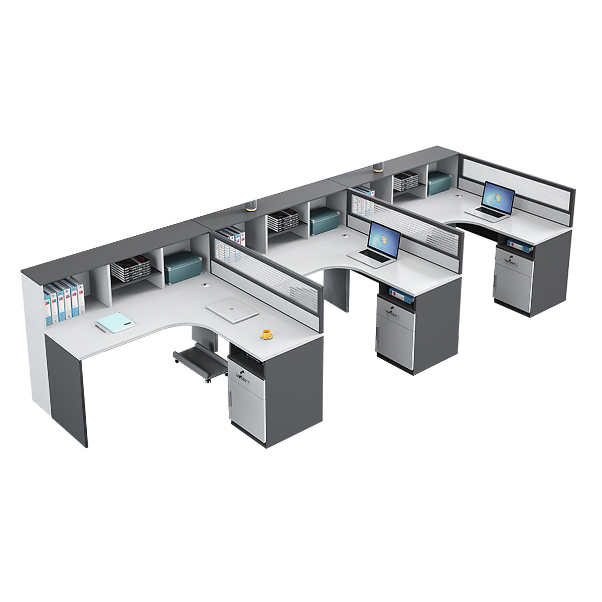L-Shaped Employee Office Desk with Partition and Storage Cabinet ...