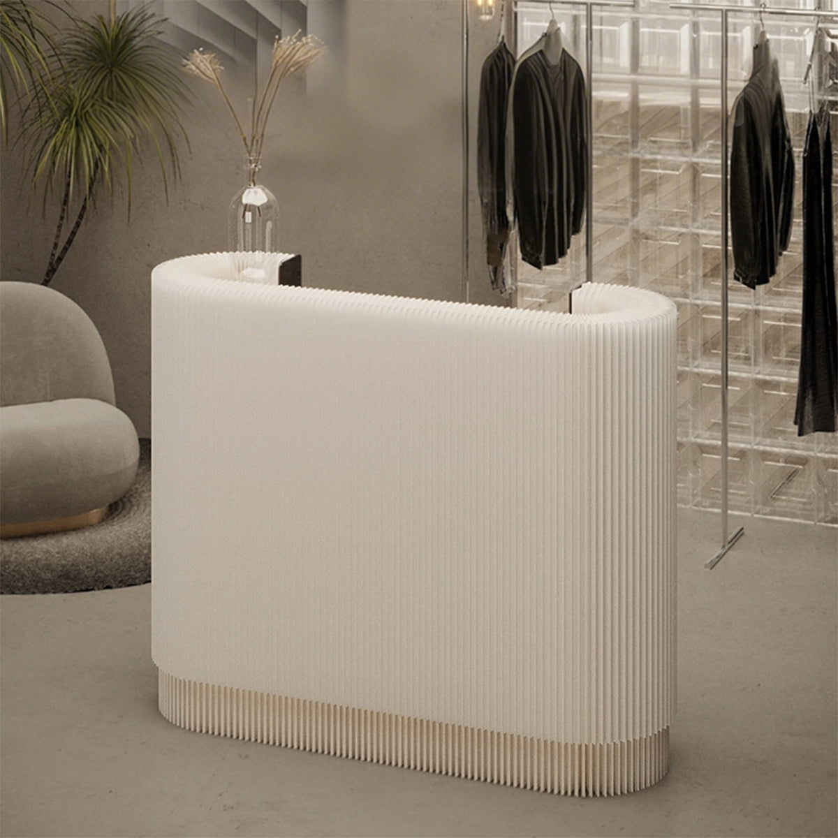 Curved Reception Desk for Clothing Boutiques - Space-Saving Front Desk ...