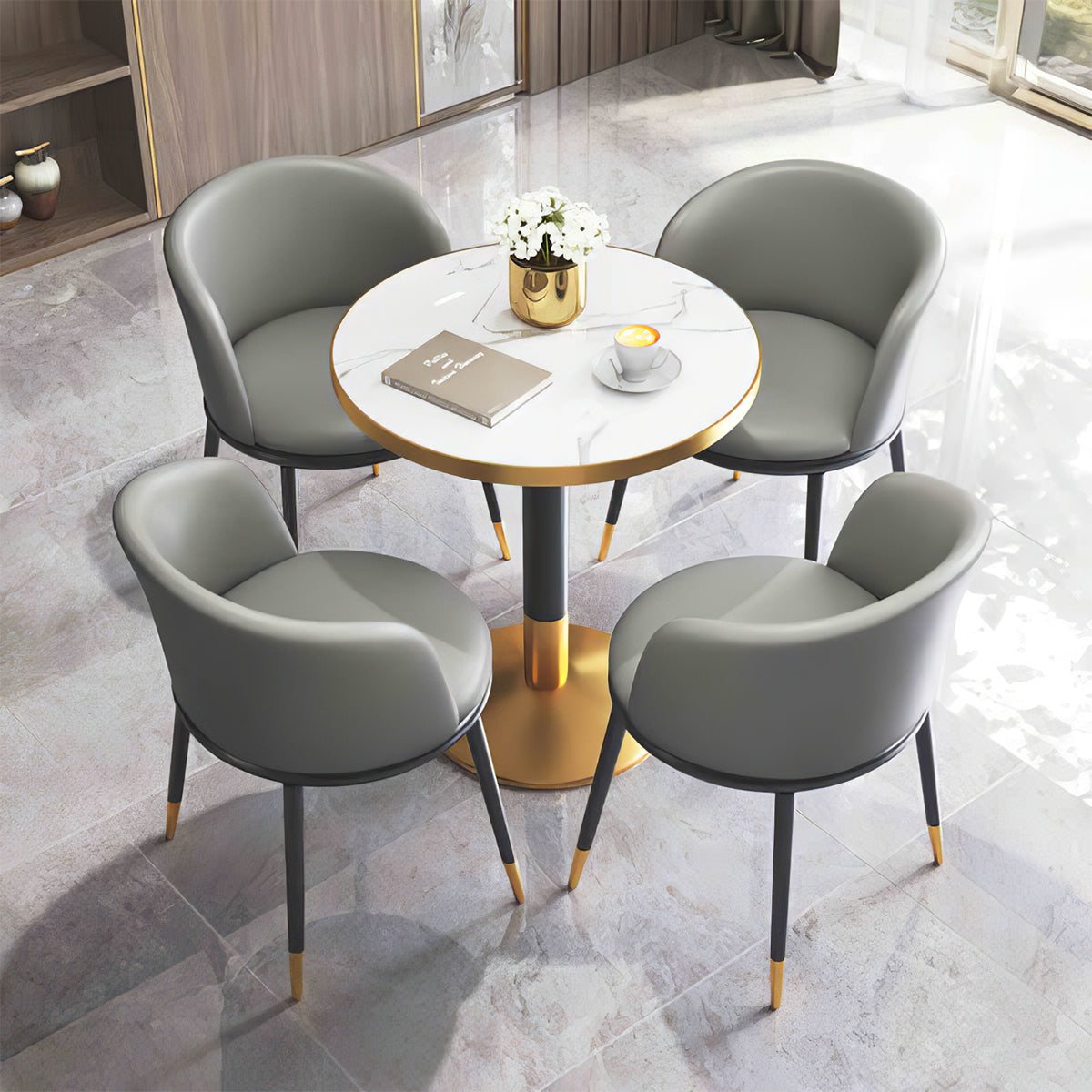 Modern Office Reception Furniture - Round Table with 4 Backrest Chairs ...
