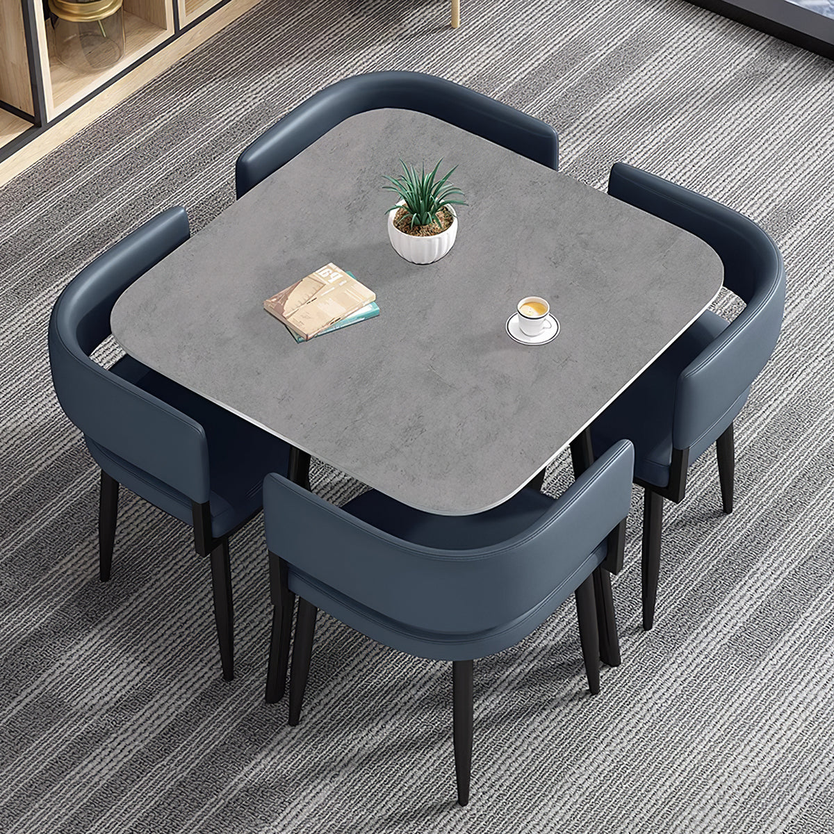 Modern Office Reception Set - Stone-Top Table with 4 Backrest Chairs ...