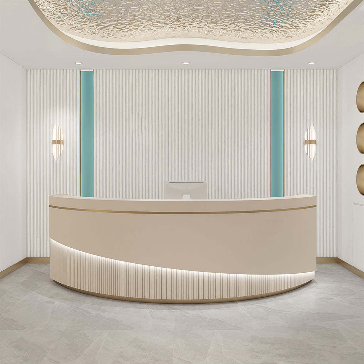 Semi-Round Salon Reception Counter - Elegant Design for Welcome Area ...