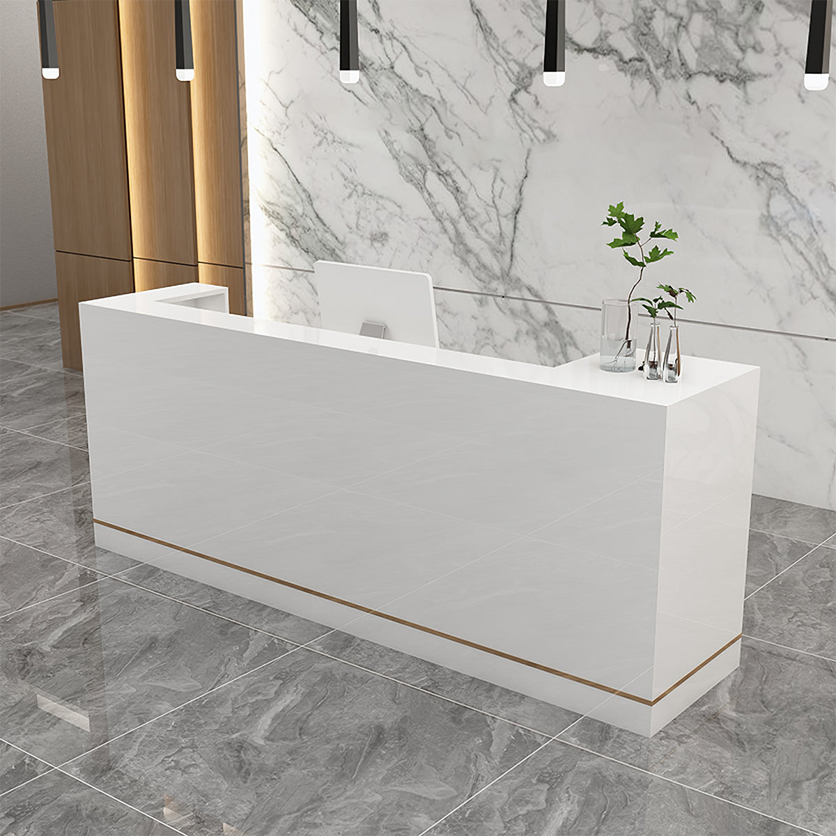 Long Reception Counter with Sliding Keyboard Tray & Drawer for Office ...