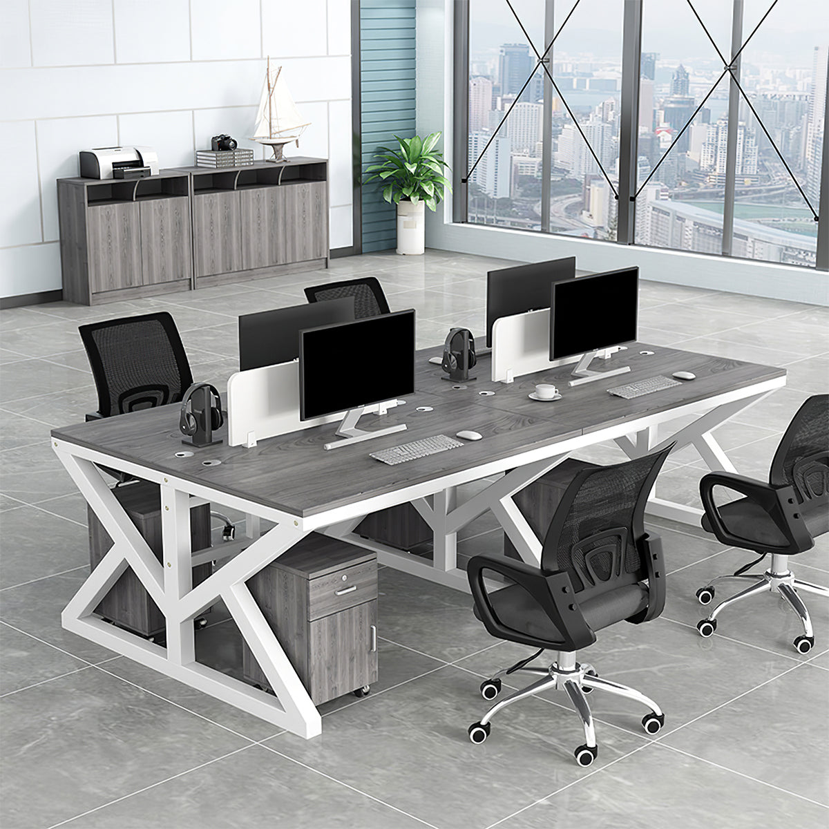 Carbon Steel Frame Office Desk - Sleek Office Desk with Partition Panel ...