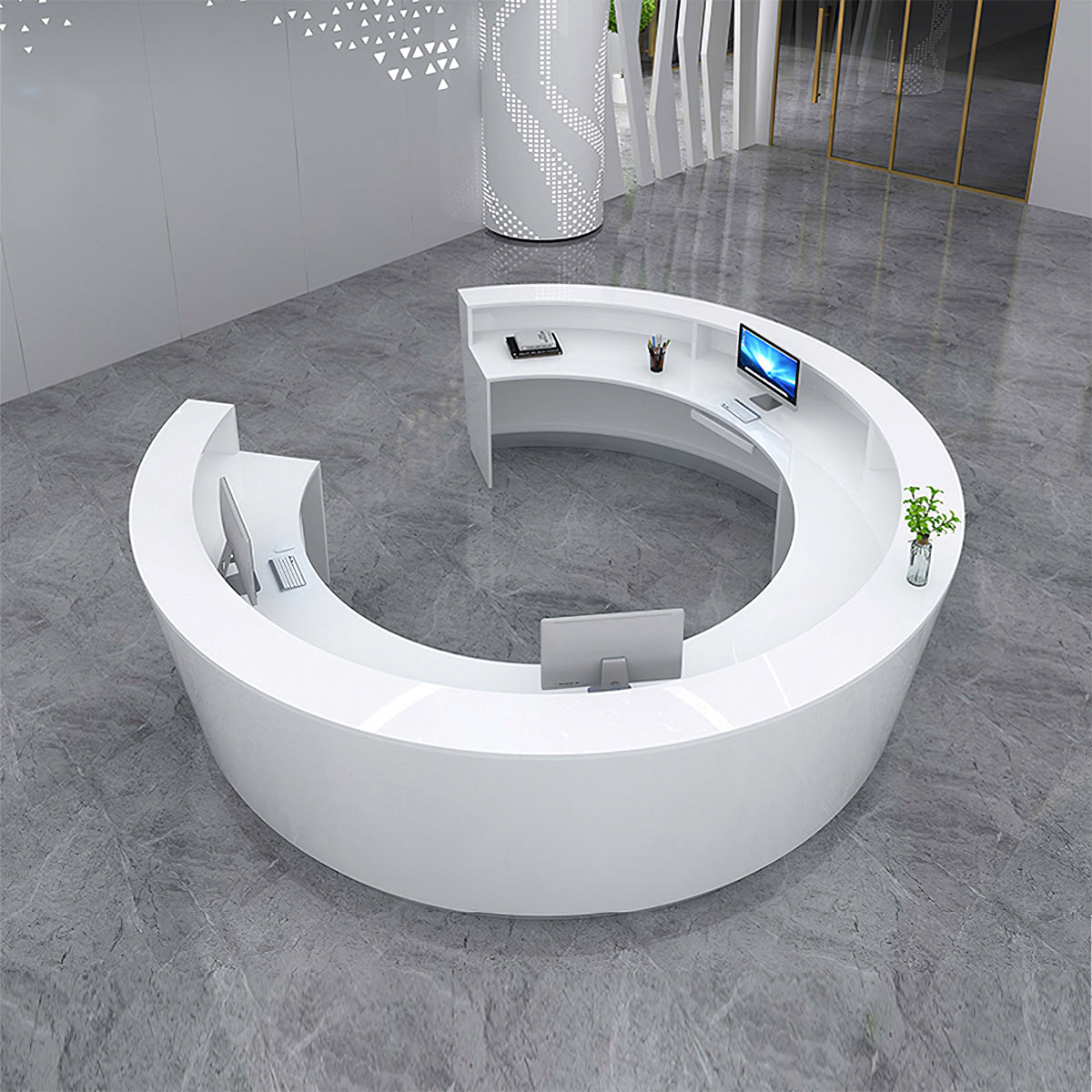 Modern Curved Salon Reception Desk – Perfect for Round Lobbies ...