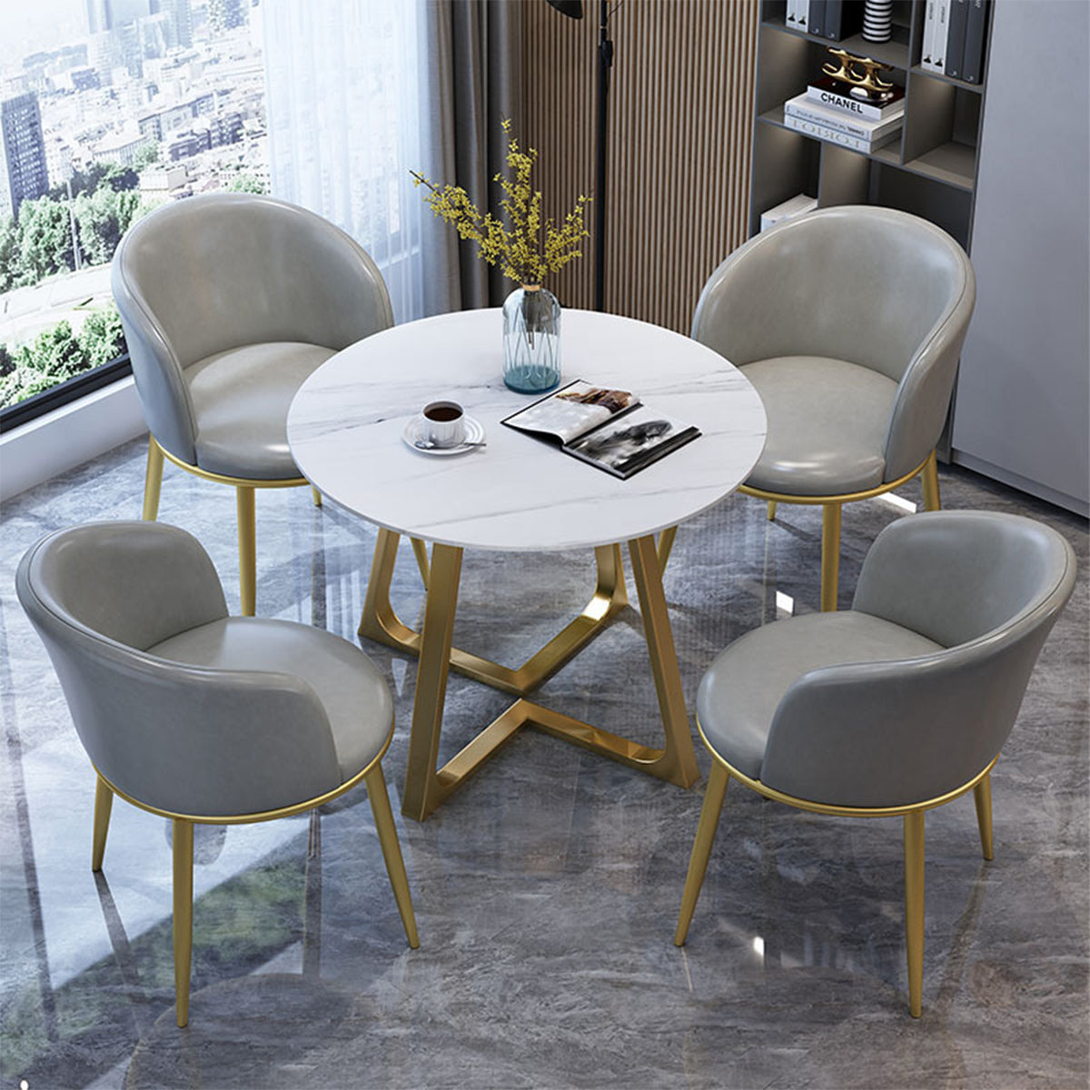 4-Seater Round Table and Chair Set for Office Lounge or Reception Area ...