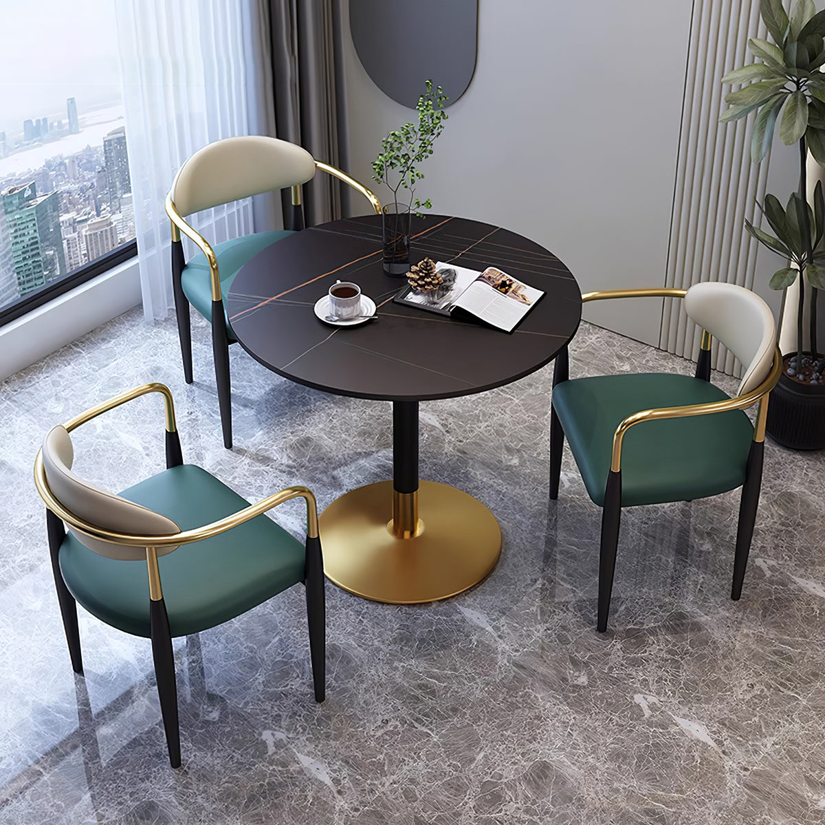 Reception Room Set - Sintered Stone Round Table with 3 Backrest Chairs ...