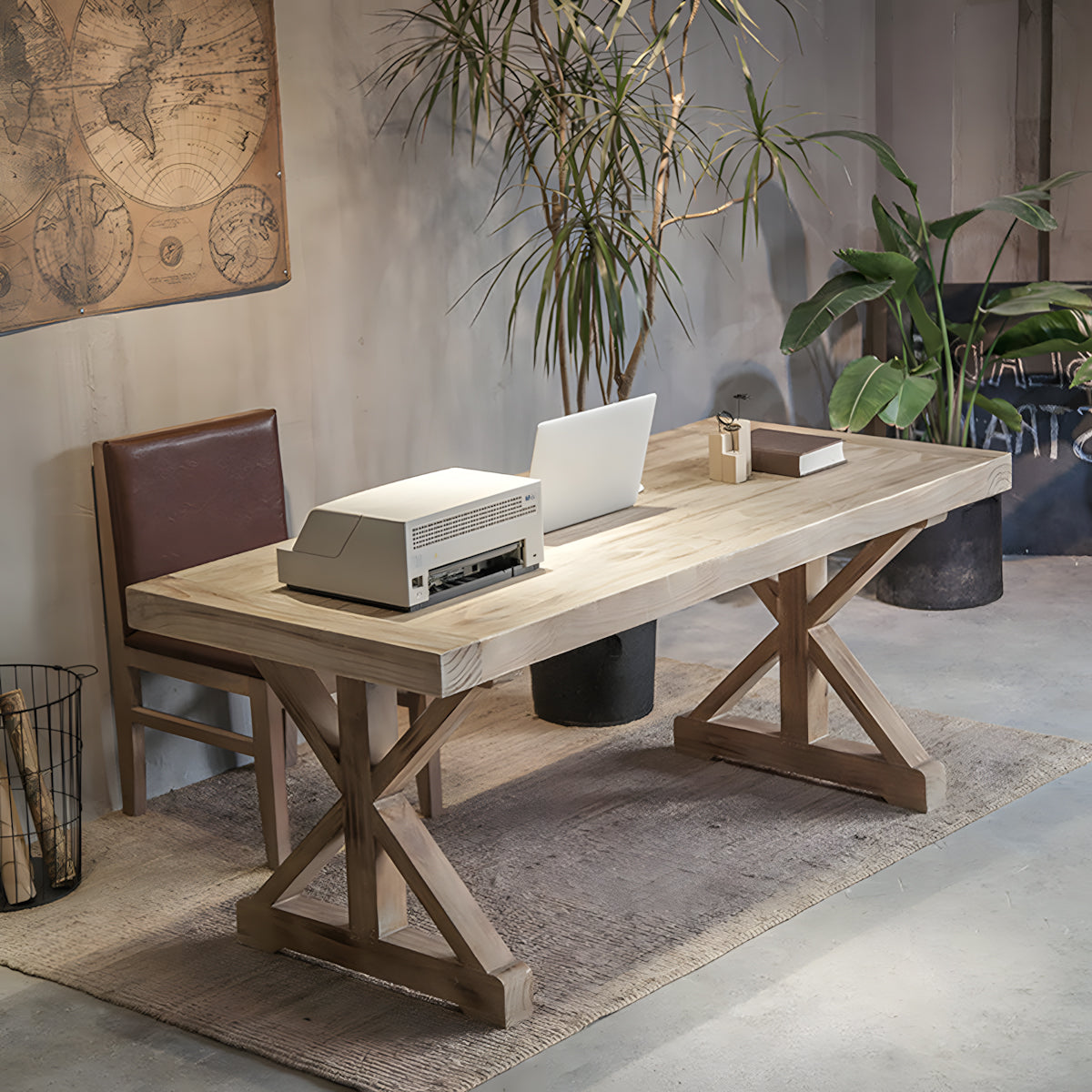 Wooden Natural Grain Office Desk Setup – Rustic Wood Texture – Zimasya ...