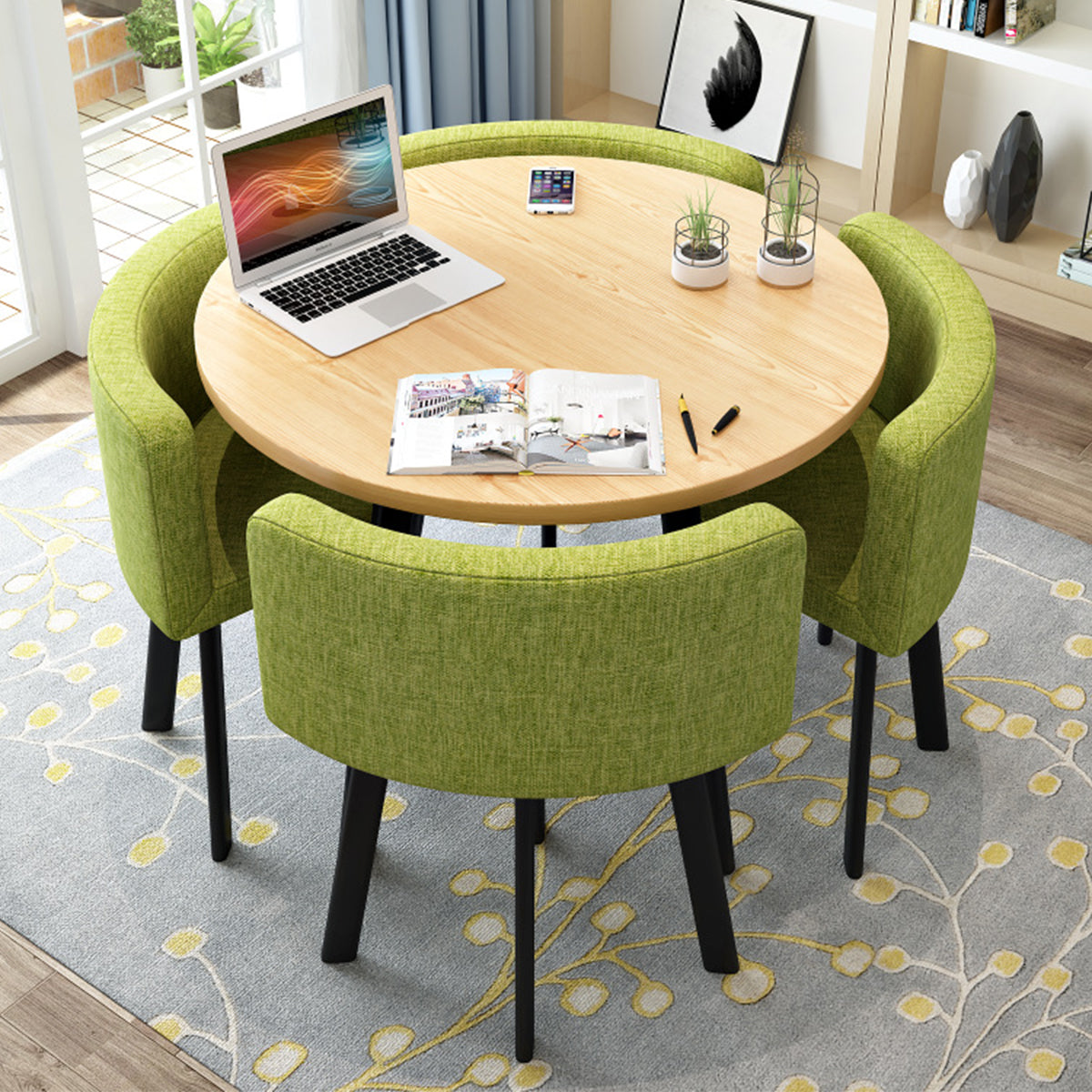 Business Meeting Round Table with 4 Chairs for Office Reception ...