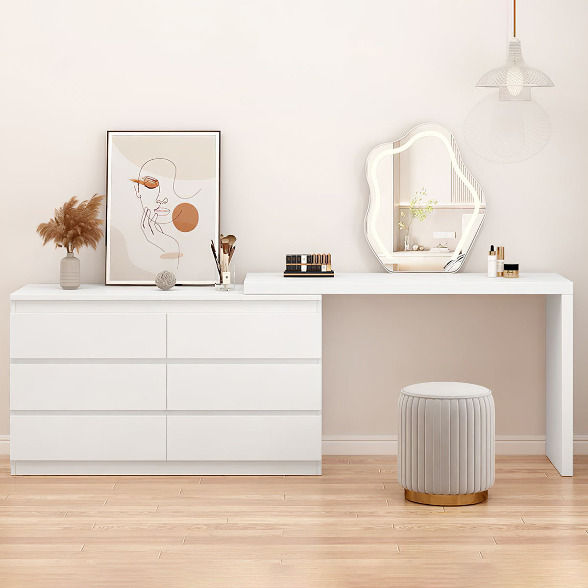 Minimalist White Makeup Table with Extendable Feature for Bedroom ...
