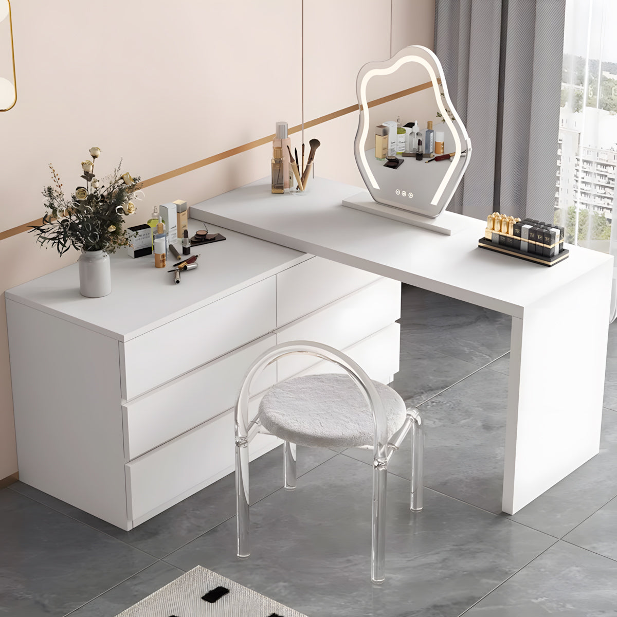 Modern Minimalist Extendable Vanity with Storage Drawers for Bedrooms ...