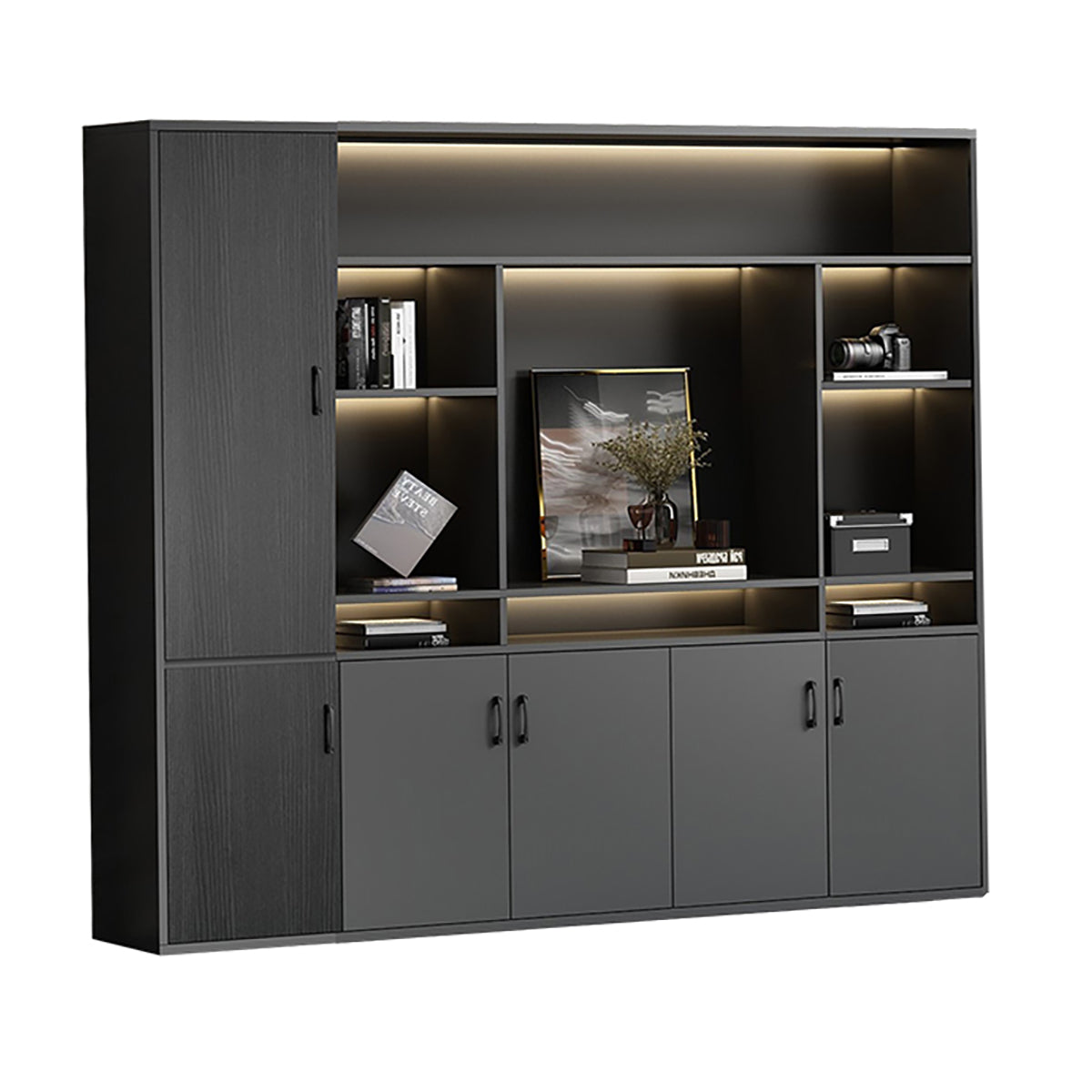 L-Shaped Executive Desk for Office with File Cabinet and Power Outlets ...