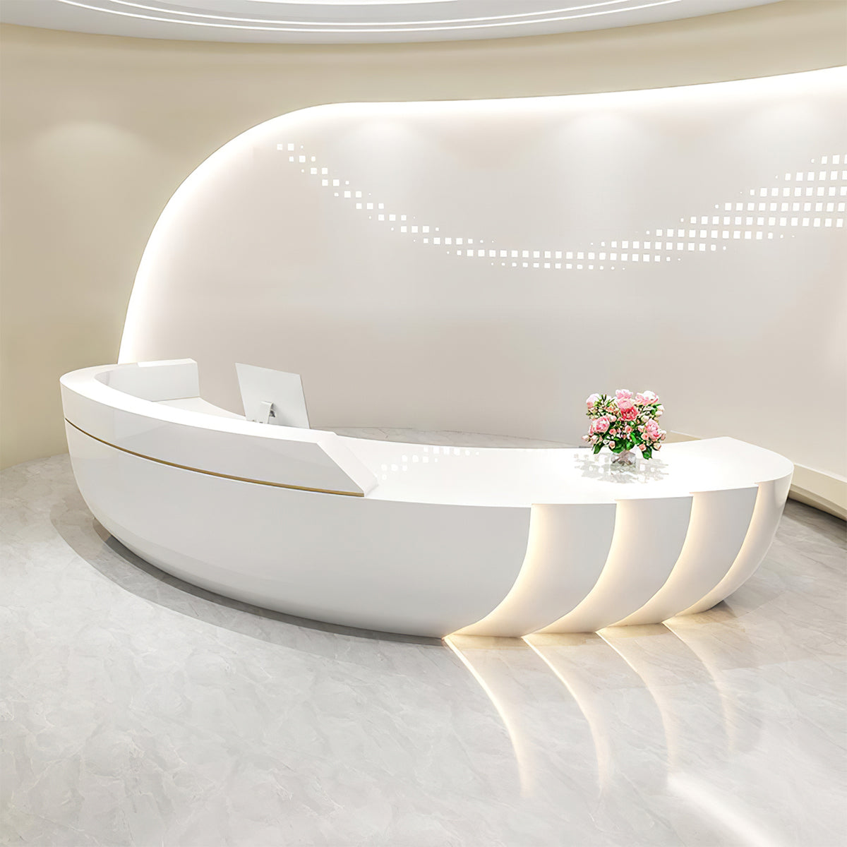 Asymmetrical Semi-Circular Design Large Reception Desk with Storage ...