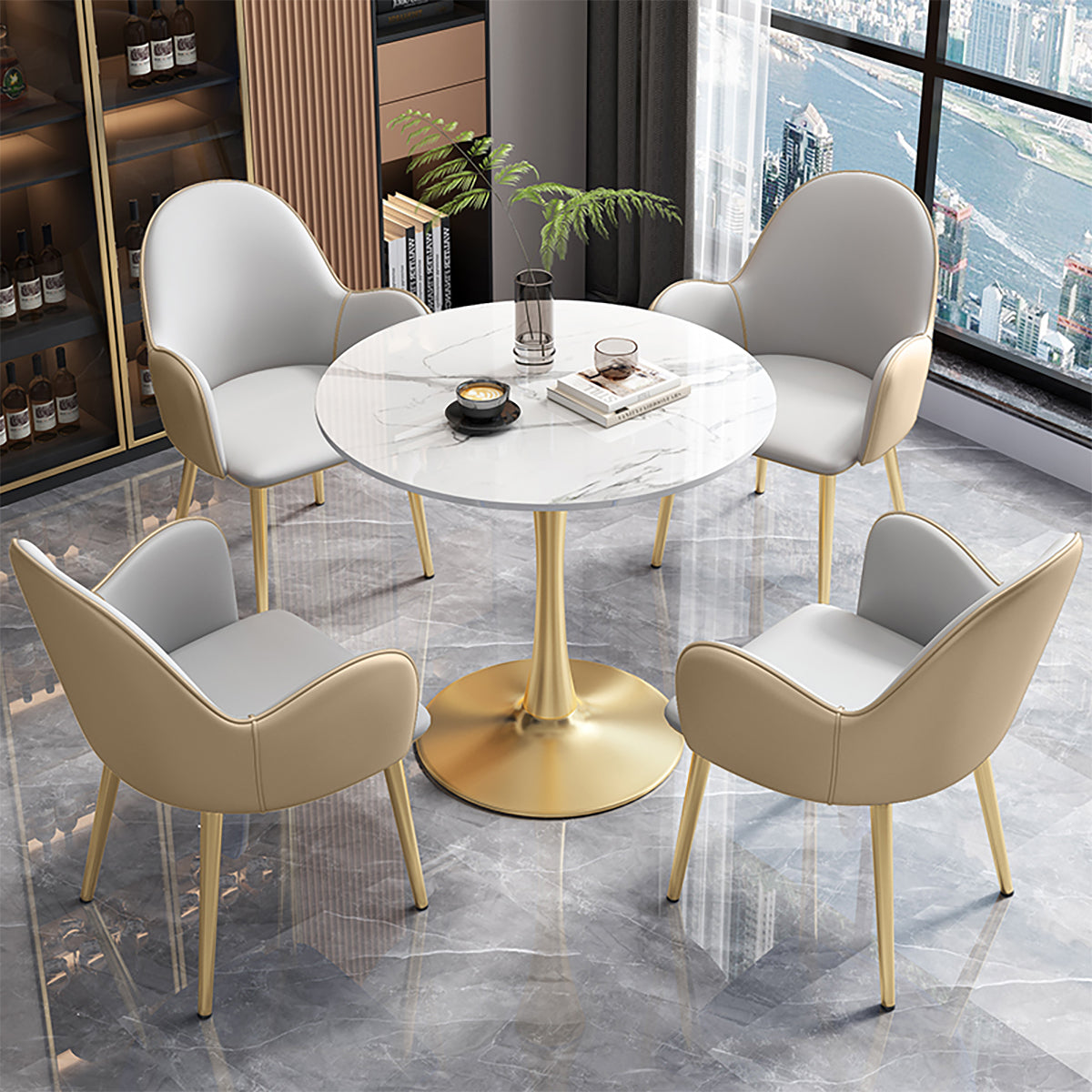 Durable Stone-Top Reception Table with 4 Seats - Perfect for Offices ...