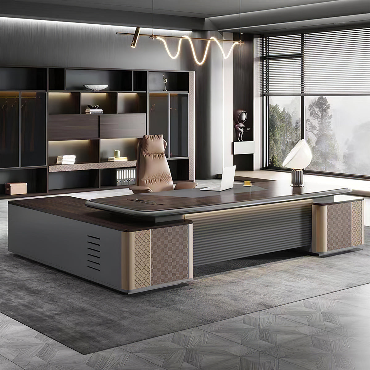 Modern L-Shaped Manager Executive Desk for Office with Storage Cabinet ...