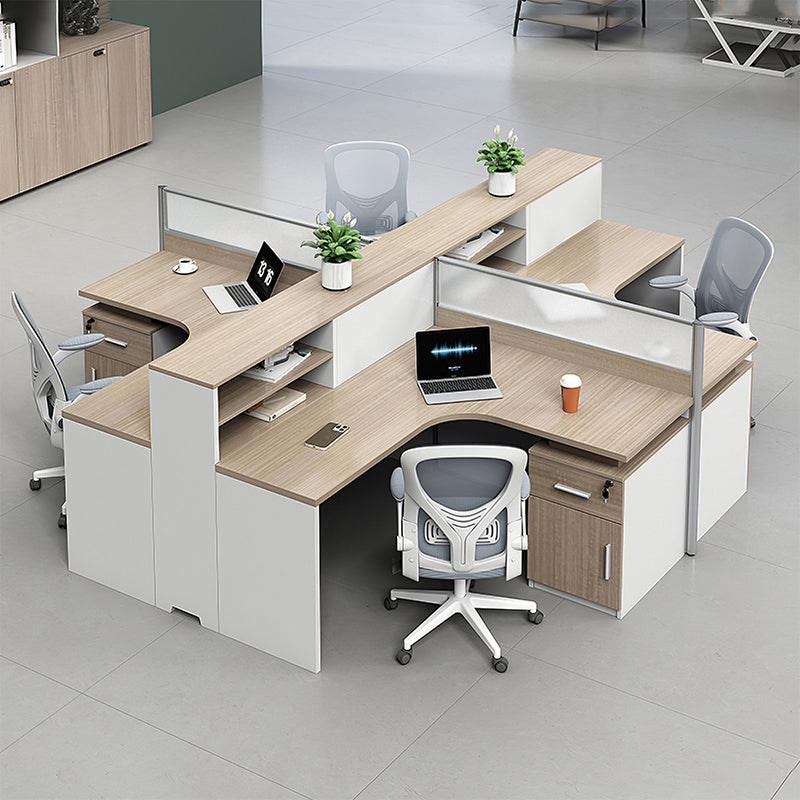 L-Shaped Corner Employee Office Desk with Built-In Cabinet & Screen ...