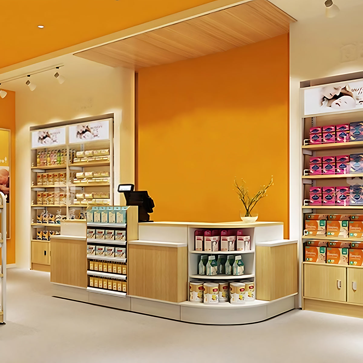 Modern Retail Checkout Counter with Front Display Rack for Small Shops ...